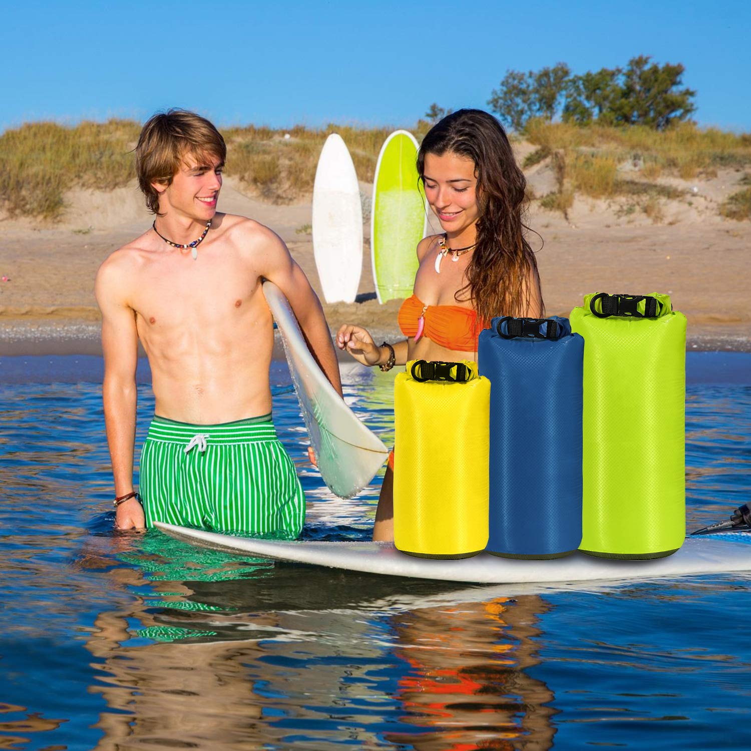 REDCAMP Ultralight Dry Sack for Kayaking Backpacking, Waterproof Nylon Dry Bag for Water Sports Yellow 10L