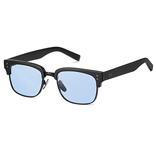Retro Tony Stark Sunglasses for Men Women Browline Beckham Semi-Rimless Glasses Vintage Blue Black Lens