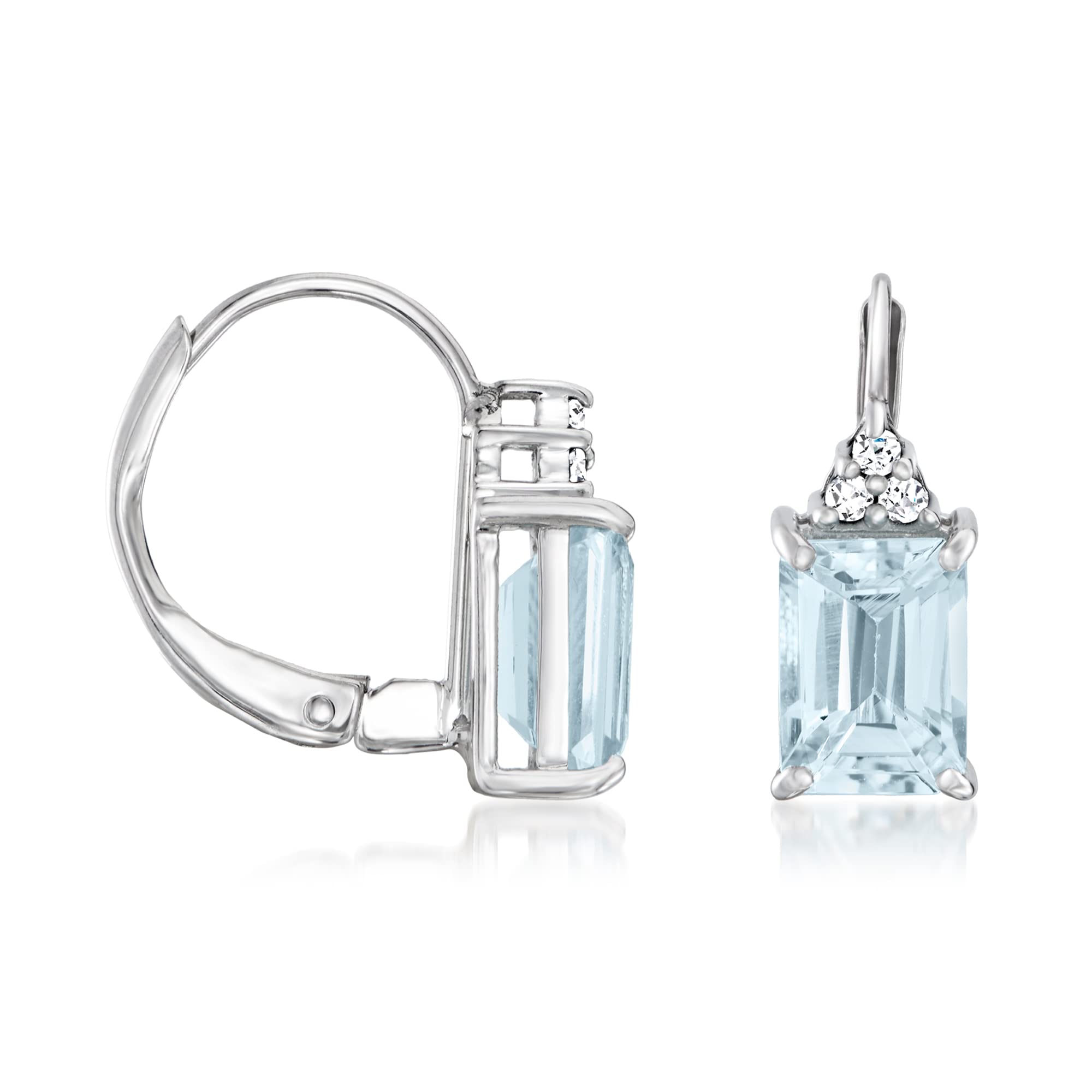 Ross-Simons 1.50 ct. t.w. Aquamarine Drop Earrings With Diamond Accents in 14kt White Gold