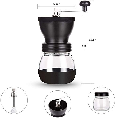 PARACITY Manual Coffee Bean Grinder with Ceramic Burr, Hand Coffee Grinder Mill Small with 2 Glass Jars(11OZ per Jar) Stainless Steel Handle for Drip Coffee, Espresso, French Press, Turkish Brew