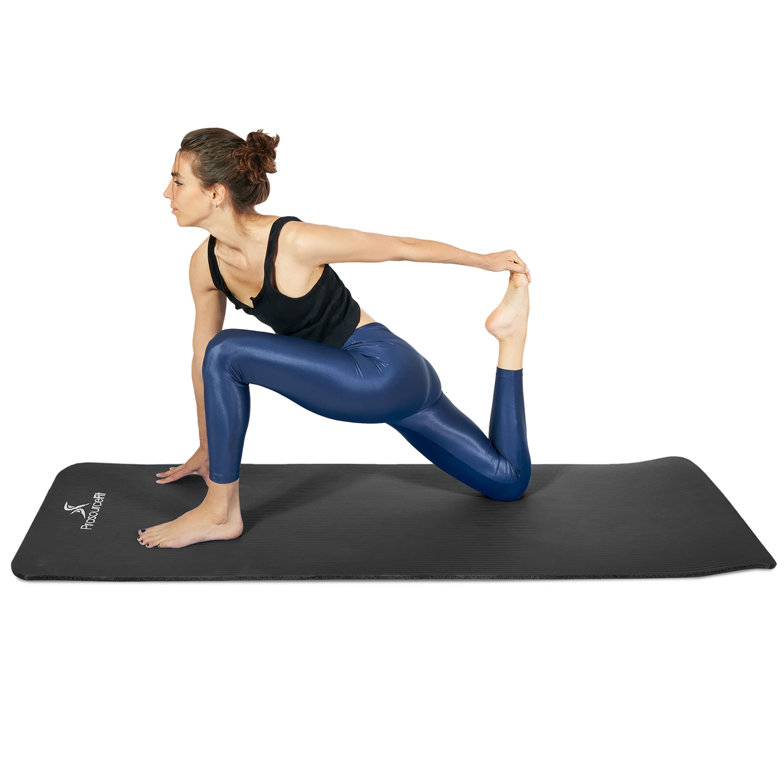 ProsourceFit 1/2 in Extra Thick Yoga Pilates Exercise Mat, Padded Workout Mat for Home, Non-Sip Yoga Mat for Men and Women, Black, 71 in x 24 in