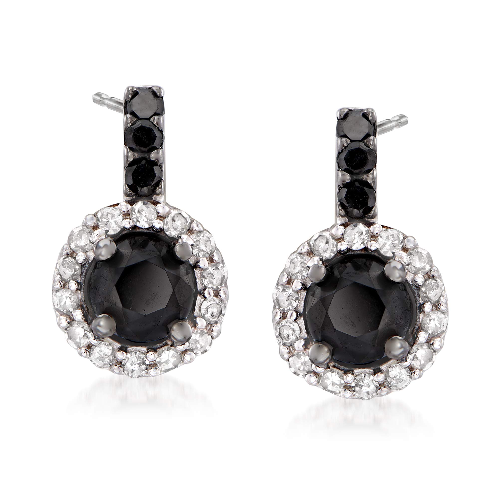 Ross-Simons 1.50 ct. t.w. Black and White Diamond Drop Earrings in Sterling Silver