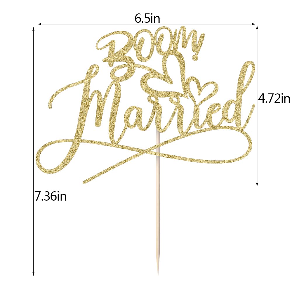 Sodasos BOOM! Married Wedding Cake Topper,Funny Cake Topper, Quirky, Nerdy Topper,Married Cake Topper,Bridal Shower,Theme Wedding Party Supplies (gold)