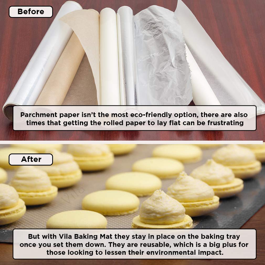 Vila 2 Pack Baking Mats, 12β x 17β, Tray Pan Liner for Healthy Dishes, Reusable Non-Stick Cookie Sheets, Perfect for Macarons, Dog, Cat, Parrot Treats, Pastry, Bread, Bun making