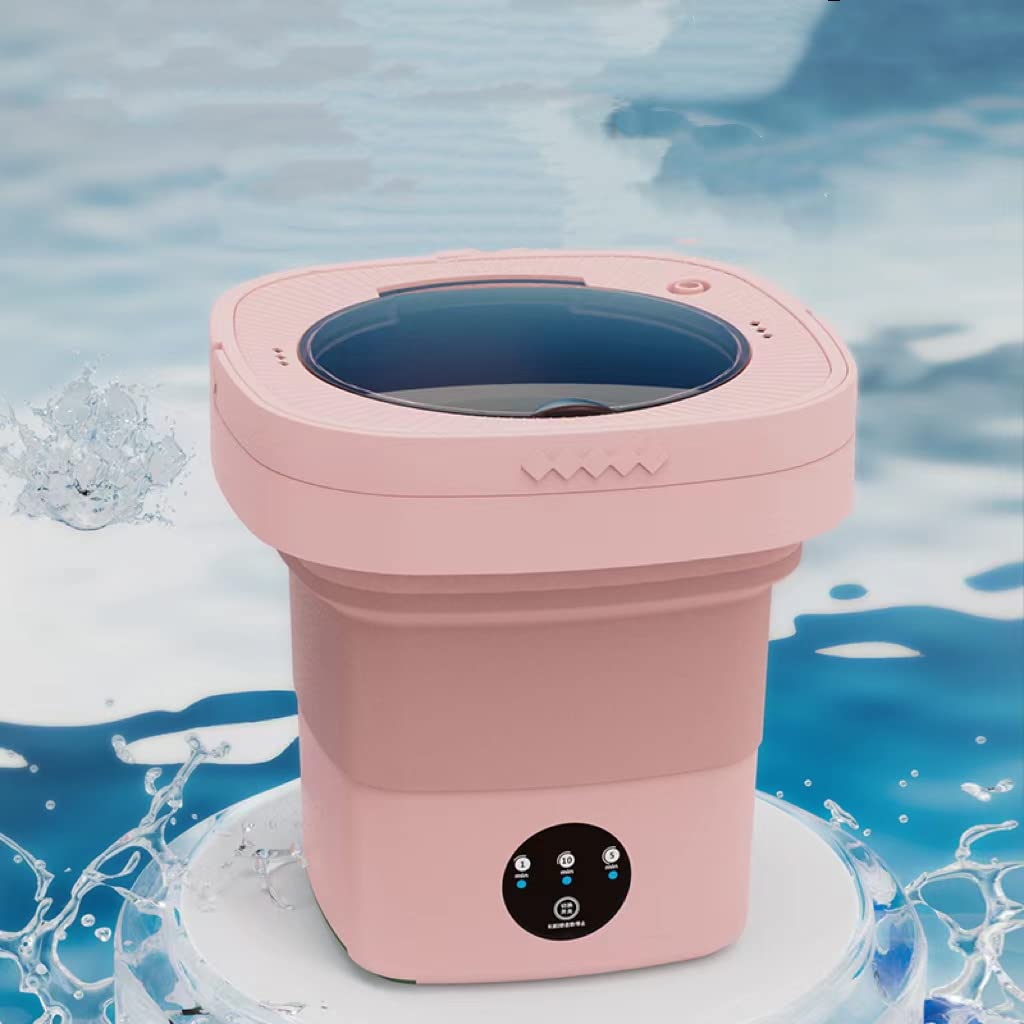 Portable Washing Machine, Mini Washer 6.5L Foldable Deep Cleaning for Underwear, Baby Clothes, or Small Items, Foldable Washing Machine for Apartments, Camping, Travel (Pink)