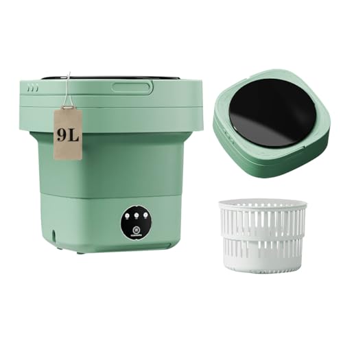 Portable Washing Machine, Mini Washer 9L High Capacity with 3 Modes Deep Cleaning for Underwear, Baby Clothes, or Small Items, Foldable Washing Machine for Apartments, Camping, Travel (Green)