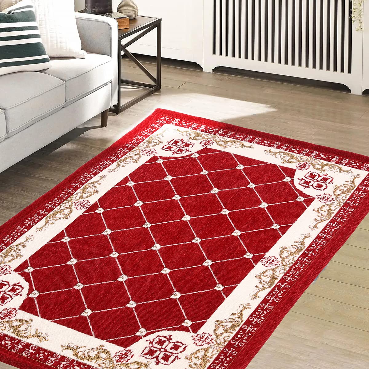 Tyrafry 19.6'' x 31.4'' Classic Traditional Area Rug Kitchen Rug Slip Resistant Durable Floor Mat Soft Plush Machine Washable Microfiber Doormat, Red