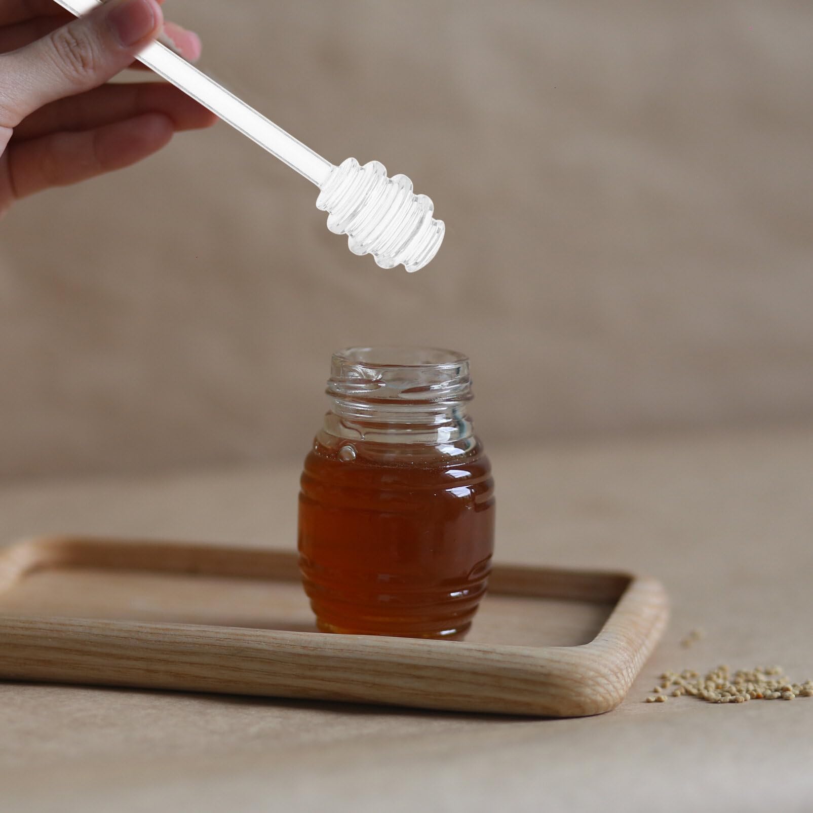 Tofficu 3Pcs Glass Honey Dipper Sticks, Clear Honey and Syrup Dippers, Reusable Honey Stirrer Stick Honey Jam Syrup Stirring Wand for Honey Jar Dispense Pot Jar Containers