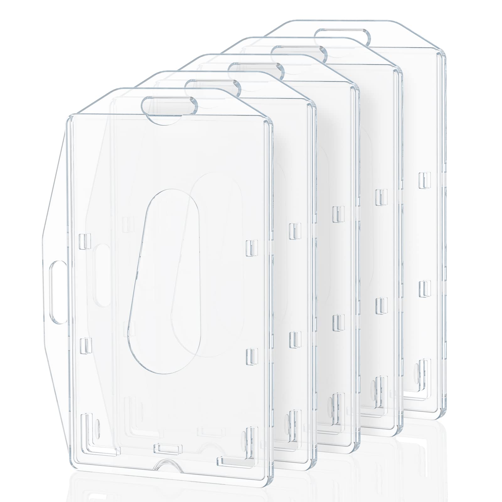 Pawfly 5 Pack Vertical and Horizontal 1-Card Badge Holder with Thumb Slot Single Card Hard Transparent PC Case Protector for Office School ID Credit Card Driver’s License and Pass