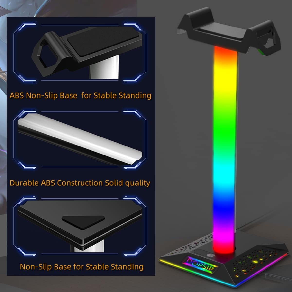 ZNikoyidy RGB Gaming Headphone Stand Headset Stand with 1 USB Ports 10 Color Mode for Gamers PC Gaming Desktop Earphone Accessories