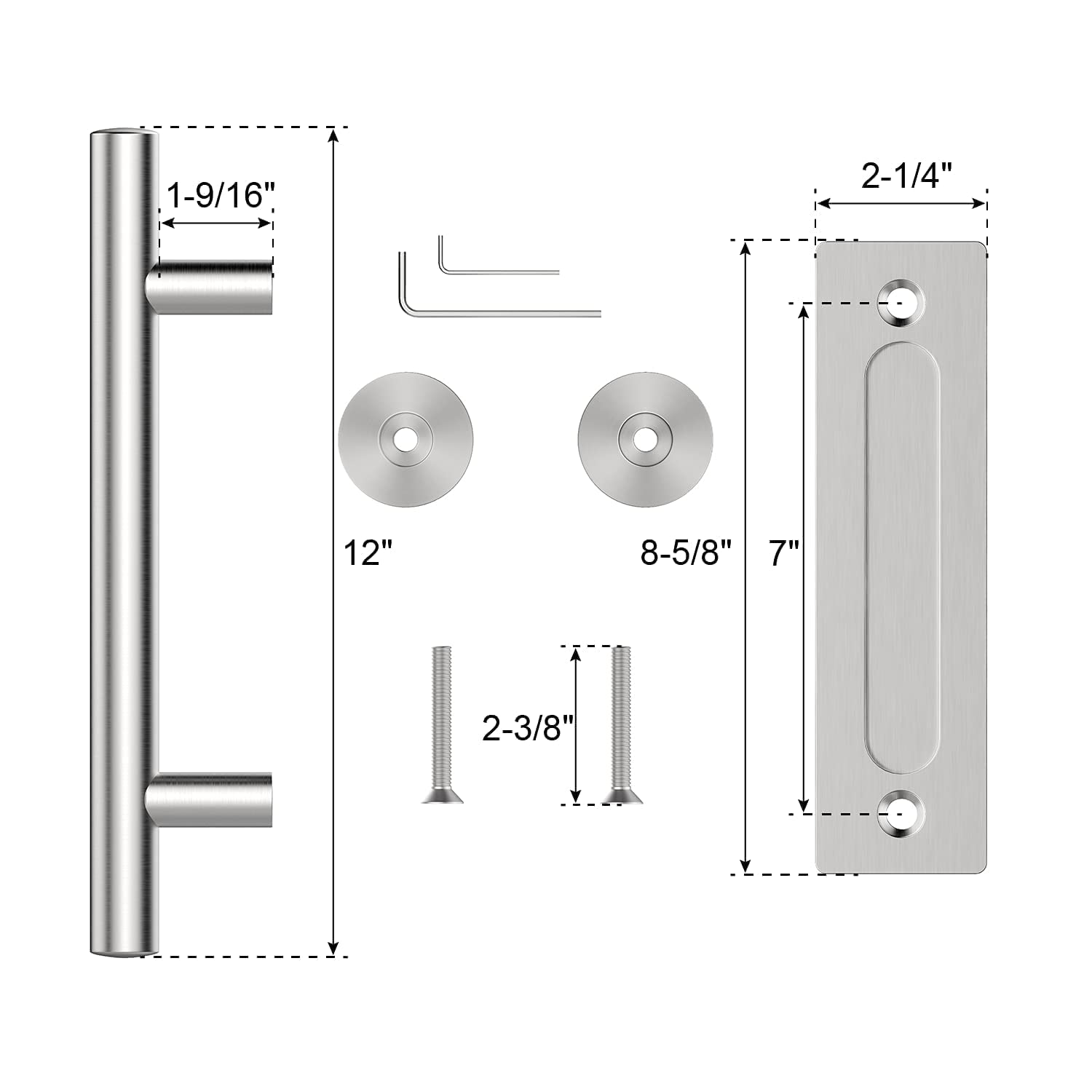 WINSOON 6FT Single Sliding Barn Door Hardware Roller Track Kit with Handles Brushed Nickel with Sliding Barn Door Handles Brushed Nickel
