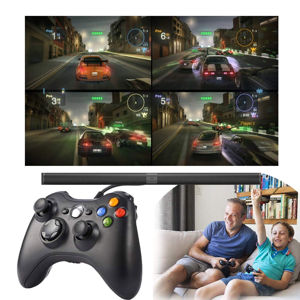 Reiso Xbox 360 Controller, 7.2 ft USB Wired Controller Gamepad Compatible with Microsoft Xbox 360 & Slim 360 PC Windows (Black and Black)