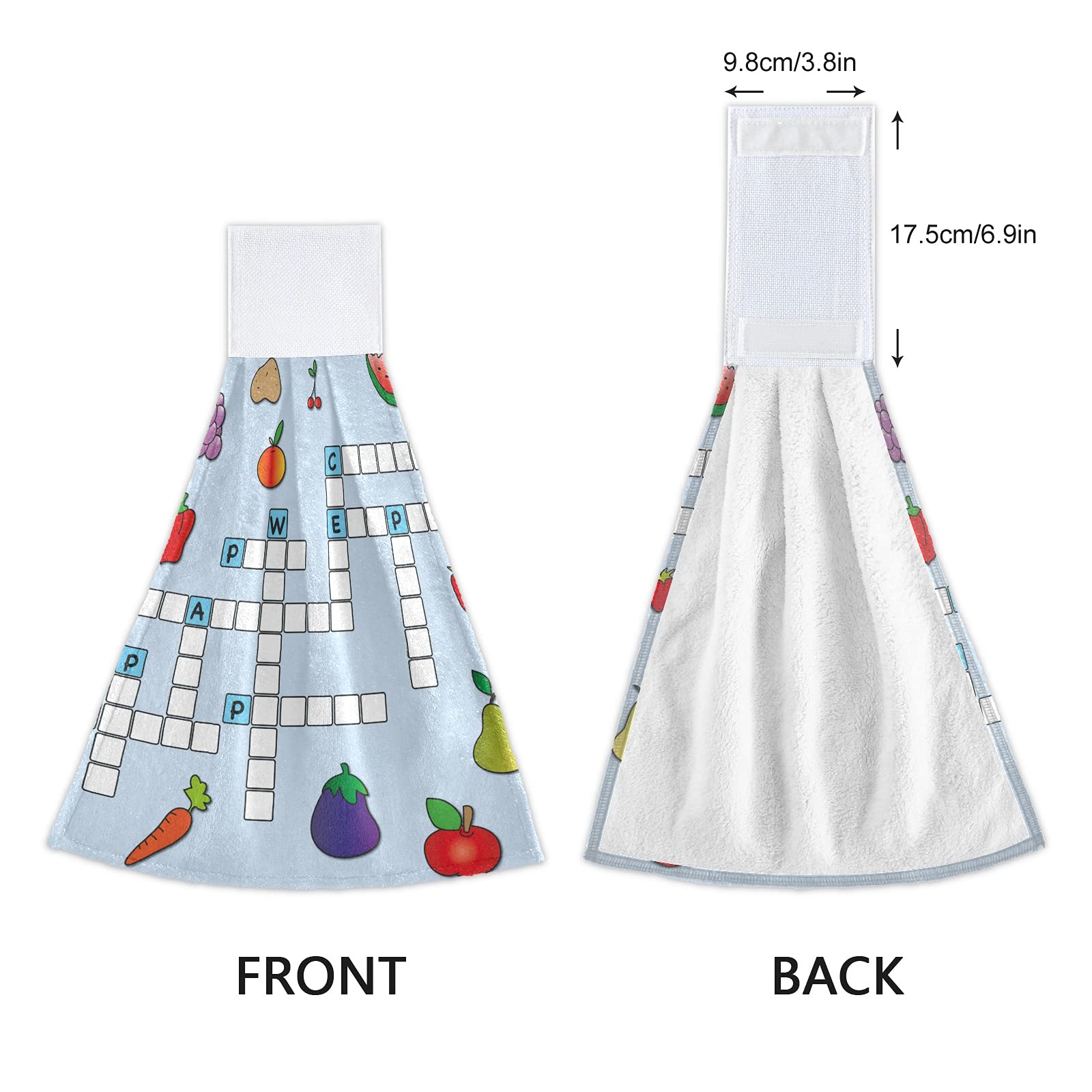 Vnurnrn Hand Towels for Kitchen 2 Pcs Hanging Kitchen Towels Set,Crossword Fruits Soft Absorbent Tea Bar Dish Cloths Bath Towel 123 for Bathroom Laundry Room