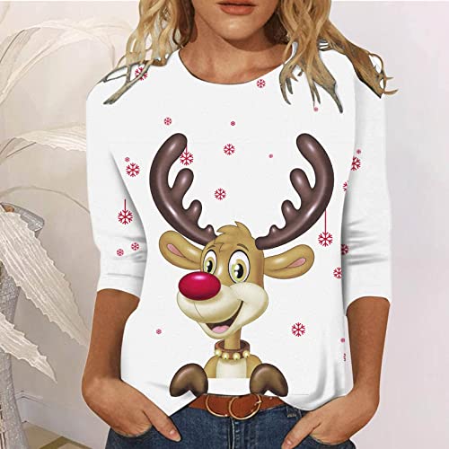 Womens Fashion Christmas 3d Print Tops Long Sleeve Autumn and Winter Pullover Round Neck Cute Sweatshirt