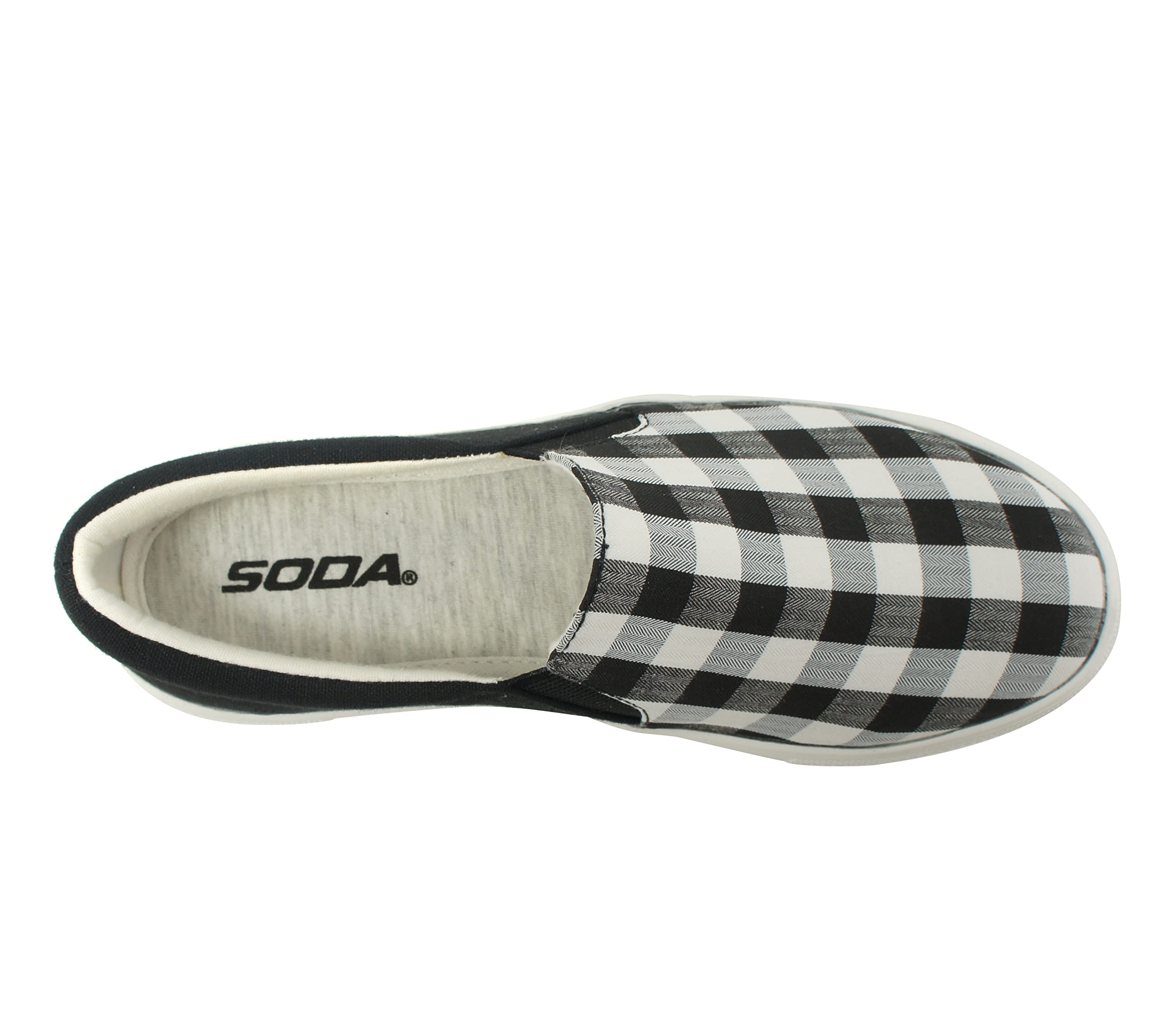 Soda TOPSHOE ave- Hike Platform Slip- On Sneaker w/Cushion Foam (8.5, Gingham Black, Numeric_8_Point_5)