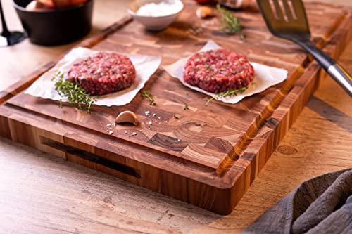 Weekolor, Large Butcher Block Cutting Board, Teak Wood End Grain, Thick Prep Station 23x15x1.5 in, Juice Groove, Reversible Charcuterie Board, Vegetable, Bread, Fruit, Cheese Board