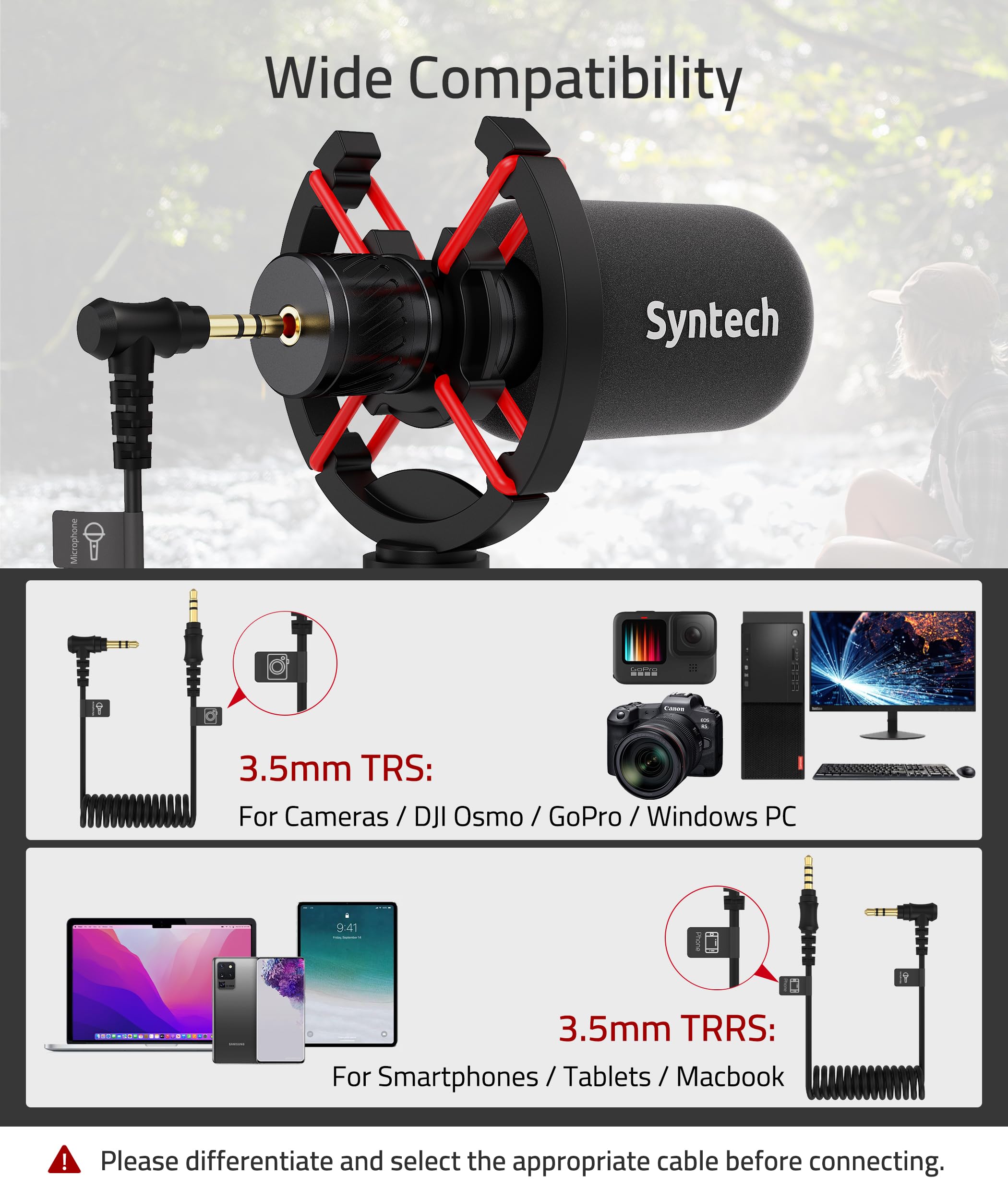 Syntech 2-in-1 Video Microphone for Creators Recording, Camera Microphone with Shock Mount and Windshields Compatible with DSLR Camera, iPhone, Android, Camcorder, Shotgun Mic for Vlog