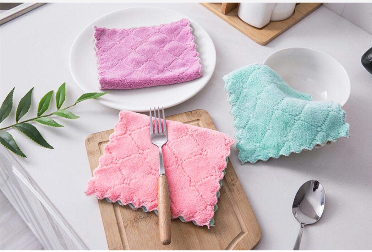 Uprola Direct 4PCS Dish Cloths, Premium Super Absorbent Coral Fleece Thickening Kitchen Tea Towels, Machine Washable Fast Drying