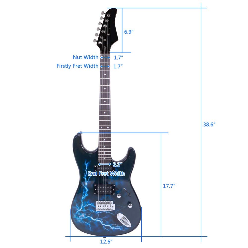 Waful 6 String Electric Guitar Beginner Kit, Solid Body Electric Guitar, Lightning Style Electric Guitar, Right Handed, with Power Cord/Strap/Bag/Plectrums Black & Dark Blue