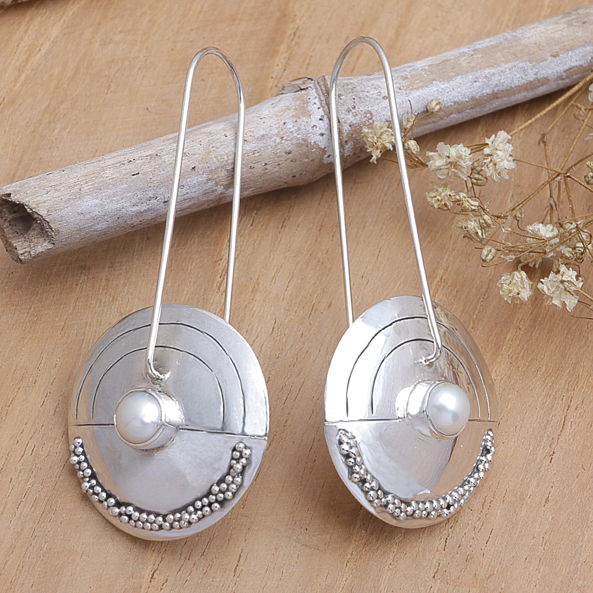 NOVICA Artisan Handcrafted .925 Sterling Silver Drop Dangle Earrings | Freshwater Cultured Pearl Drop Earrings | Handmade Drop & Dangle Earrings | Jewelry Dangle Earring | Birthstone Dangle Earrings