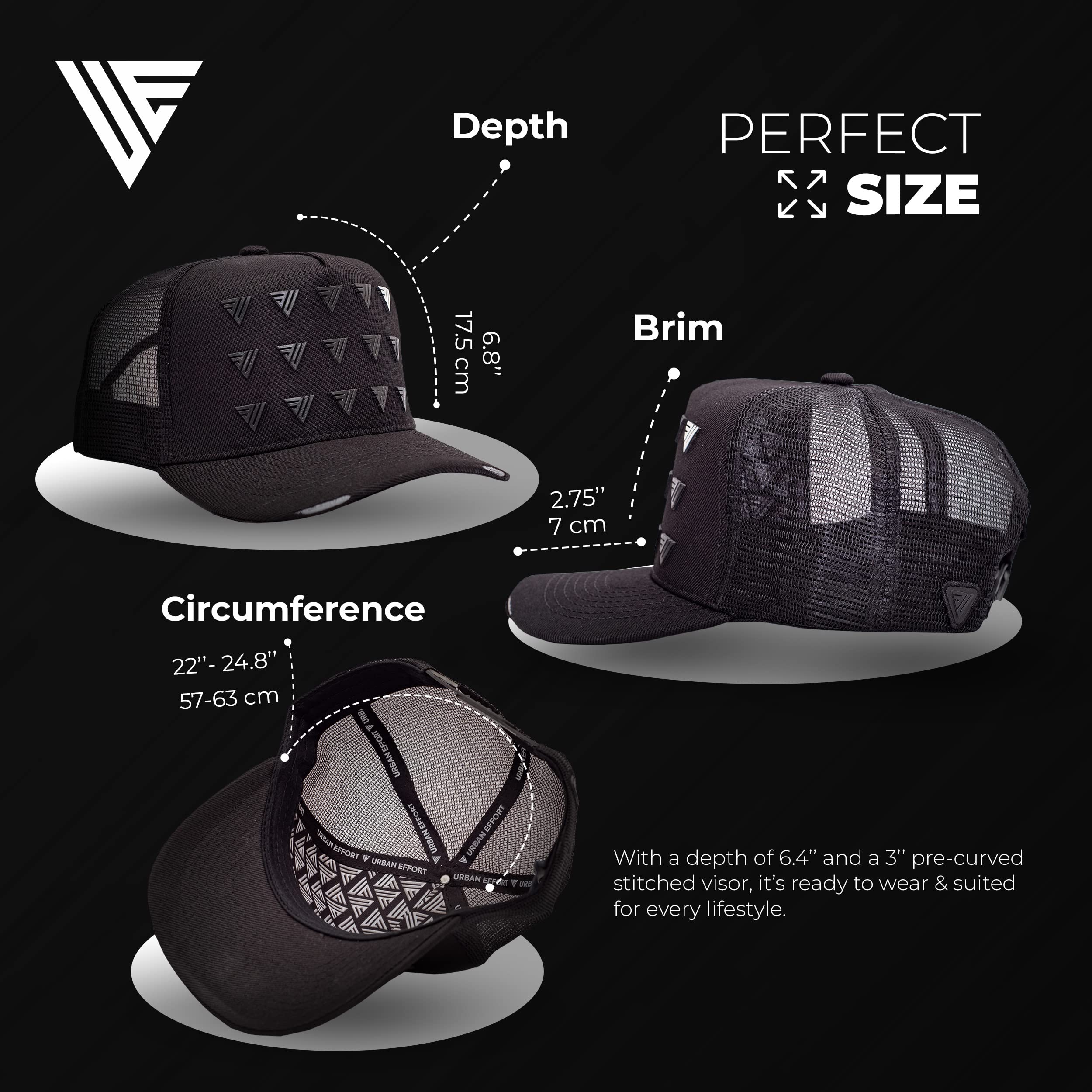 Urban Effort Snapback Trucker Hat | Breathable Mesh Baseball Cap for Men & Women | Adjustable Fit for Casual & Streetwear Black