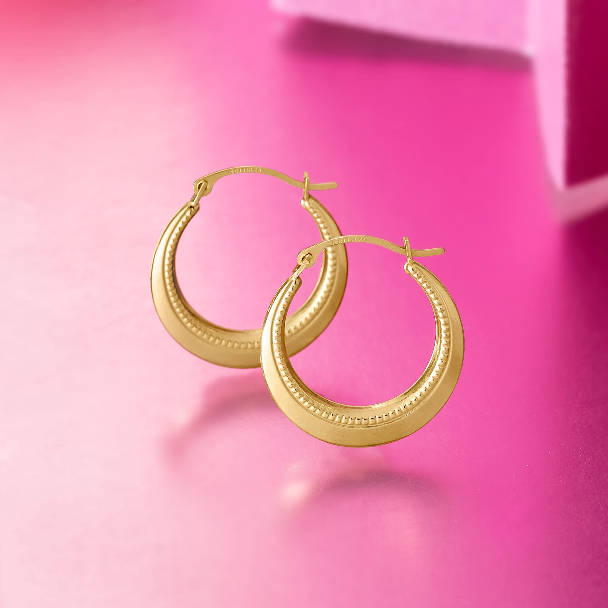 Ross-Simons 14kt Yellow Gold Beaded and Polished Hoop Earrings