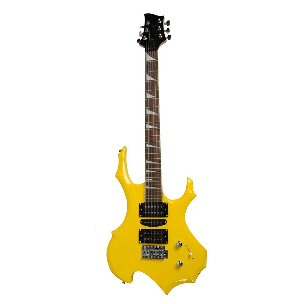 Waful Novice Flame Shaped Electric Guitar HSH Pickup Bag Strap Paddle Rocker Cable Wrench Tool Yellow