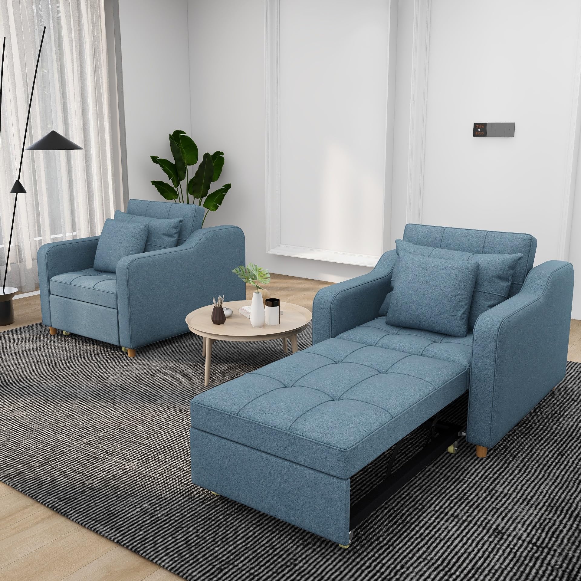 Vicluke Convertible Chair Bed, 3-in-1 Sleeper Chair Bed with Adjustable Backrest, Linen Pull Out Sofa Bed with 2 Pillows, Folding Single Bed Armchair for Apartment, Living Room (Bluish Grey)