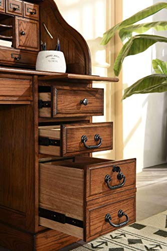 Roll Top Desk Solid Oak Wood - 54 Inch Deluxe Executive Rolltop Desk Burnished Walnut Stain for Home Office Secretary Organizer Roll Hutch Top Easy Assembly Quality Crafted Construction