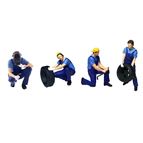 yotijay 9pcs Hand Painted 1/64 Miniature Repairman Figure Model Street Train Scenery Movie Props Layout Desktop Ornament