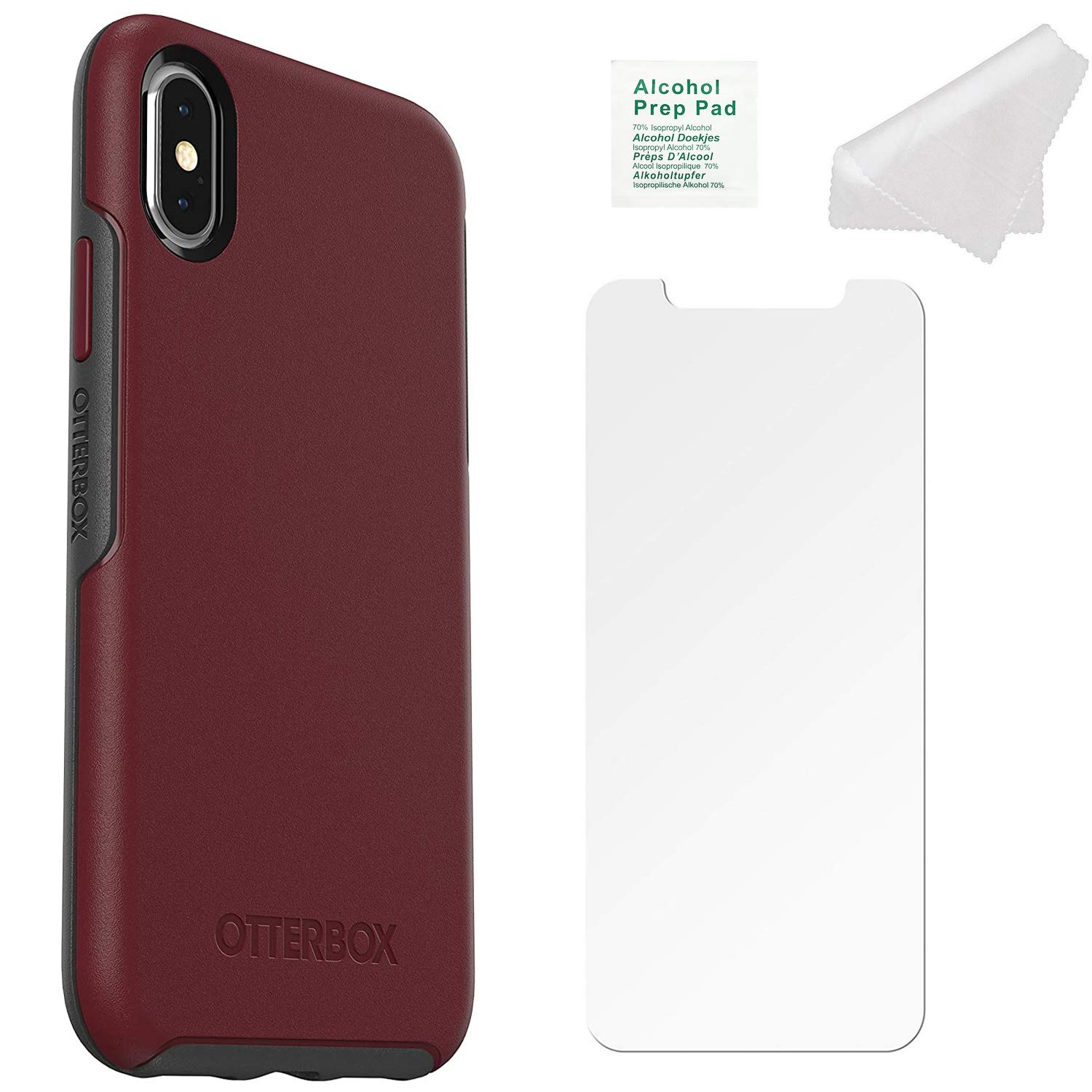 OtterBox Symmetry Series Slim Case for iPhone X & iPhone Xs with Screen Protector and Cleaning Cloth - Eco-Friendly Packaging - Fine Port (Cordovan/Slate Grey)