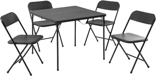MYCHUS 5 Piece Resin Card Table and Four Chairs Set, Black