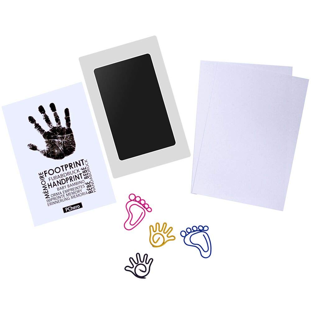 PChero Newborn Baby Handprint and Footprint Ink Pad Kit, Non-Toxic and Clean-Touch (Medium Size, Black)