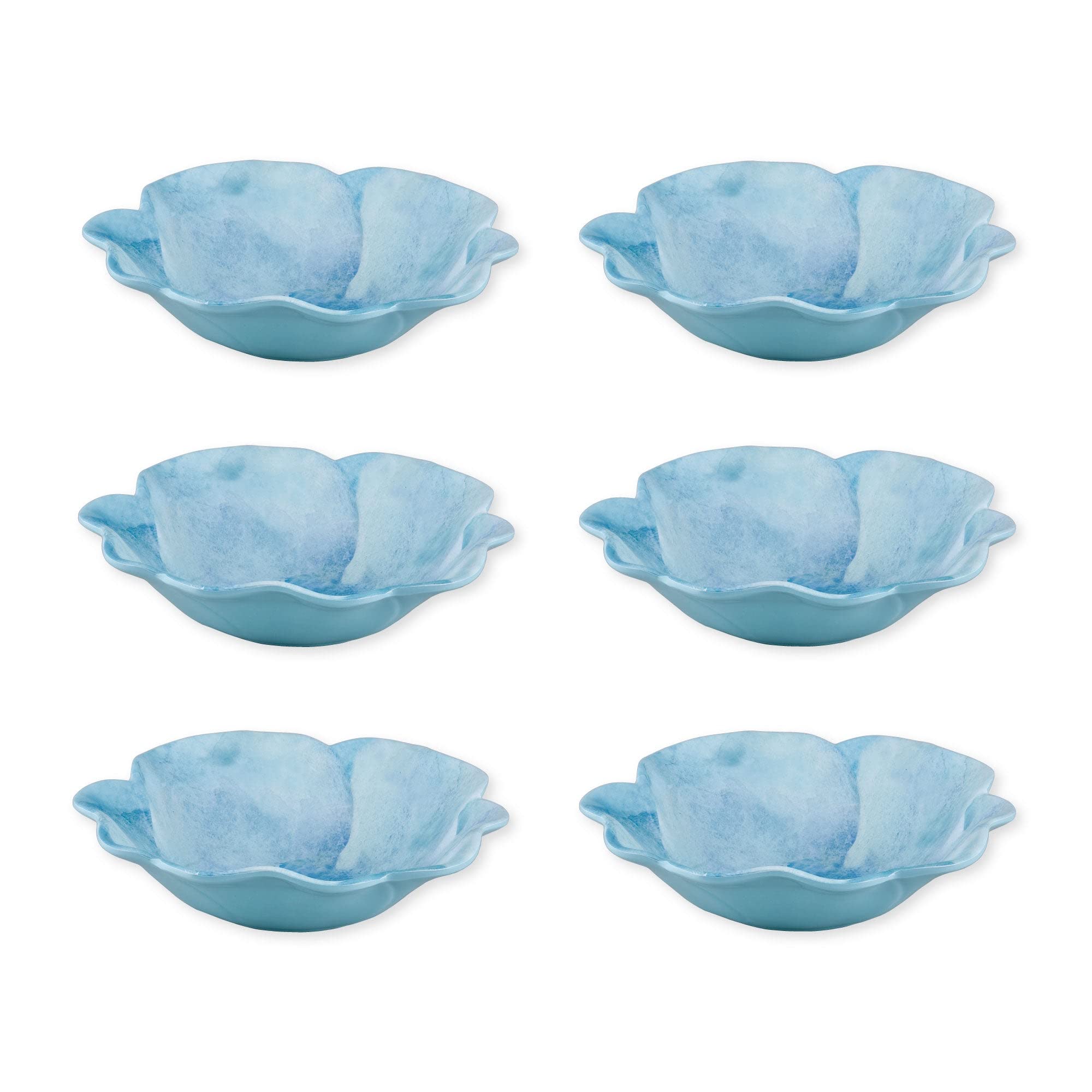 UPware Melamine Dinner Bowl Set of 6, BPA-Free Dishwasher Safe Flower Shaped Bowls, Dinnerware Kitchen Bowls for Pasta, Rice, Soup, and Salad, 8 Inch Bowls (Sky Blue)