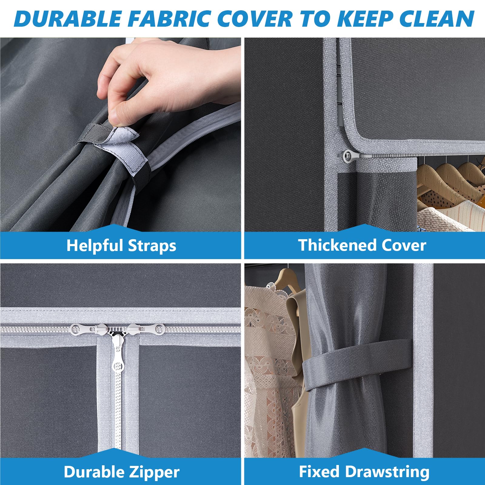 Raybee Heavy Duty Clothes Rack with Cover Loads 795 LBS Clothing Racks for Hanging Clothes Portable Closet Metal Clothes Racks for Hanging Clothes Wire Garment Rack 56" W* 16" D*75.5" H