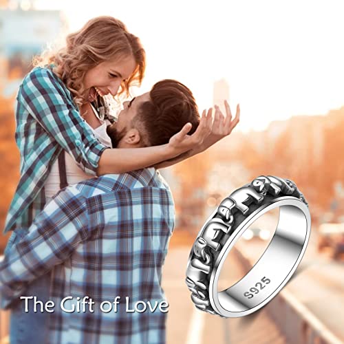 YAFEINI Elephant Fidget Ring Sterling Silver Elephant Spinner Ring for Anxiety Fidget Jewelry Elephant Gifts for Women Men
