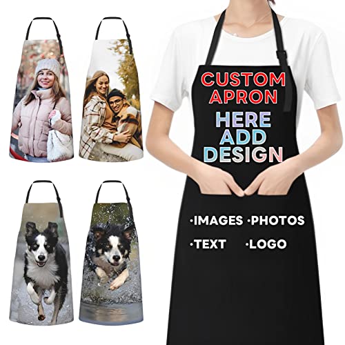 ZXGIFYNLFD Custom Apron for Women Personalized Apron for Men Add Your Image/Text/Logo Aprons for Women with Pockets Suitable for Cleaners Cooks Cooking Baking Barbecue