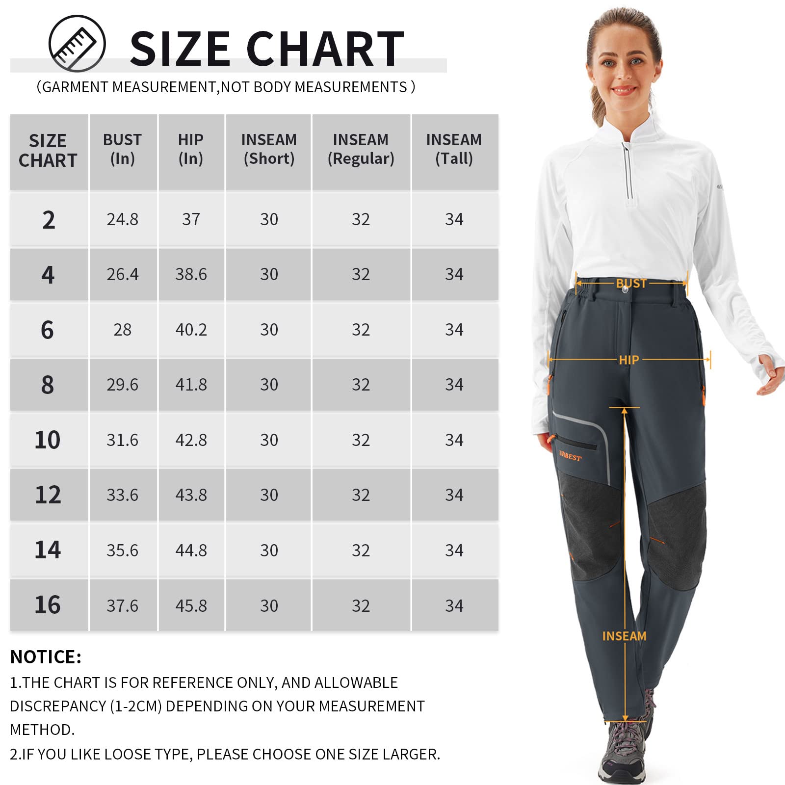 URBEST Women's Outdoor Snow Ski Pants Waterproof Winter Fleece Lined Hiking Snowboard Insulated Softshell Pants GREY