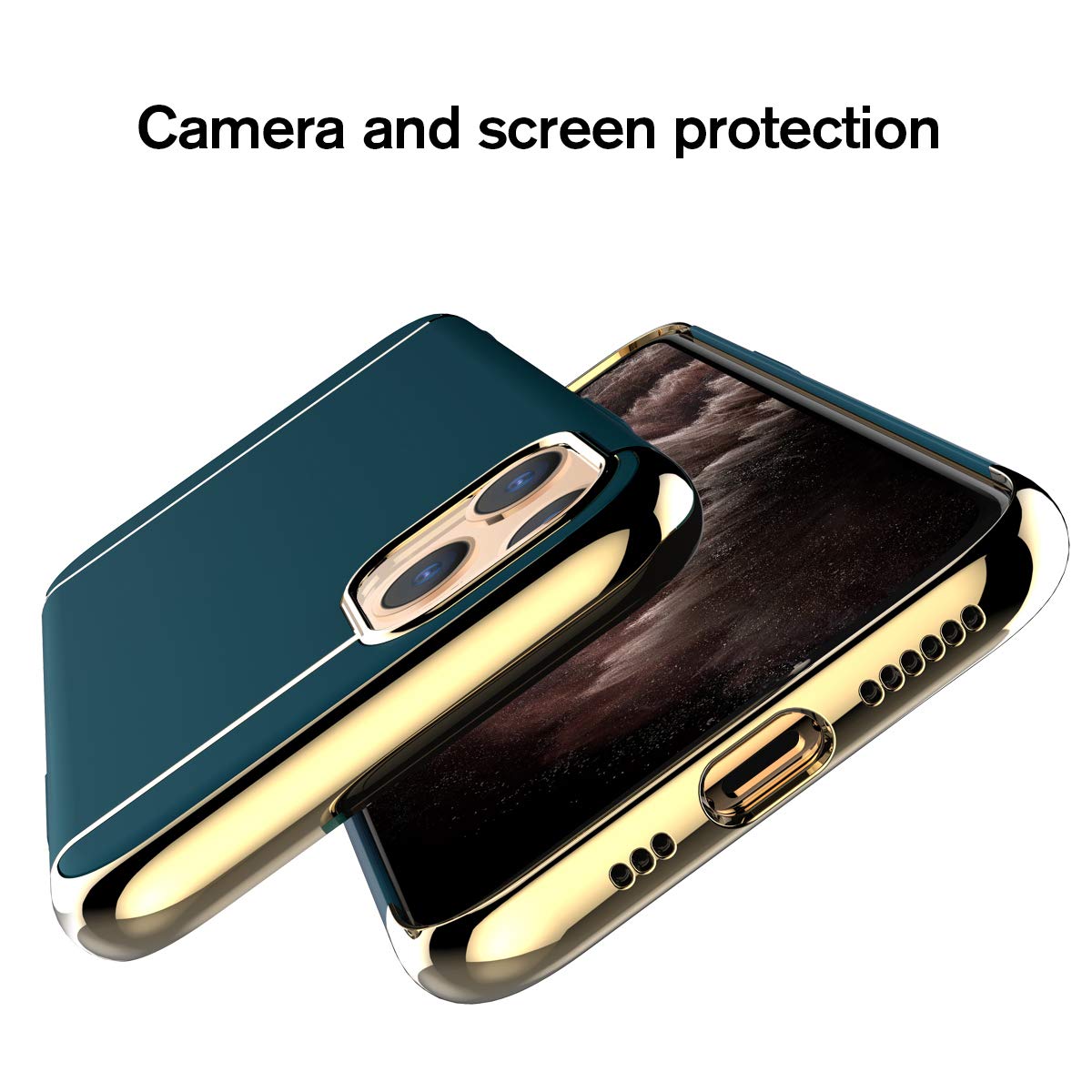 RORSOU iPhone 11 Pro Max Case, 3 in 1 Ultra Thin and Slim Hard Case Coated Non Slip Matte Surface with Electroplate Frame for Apple iPhone 11 Pro Max (6.5")(2019) - Dark Green