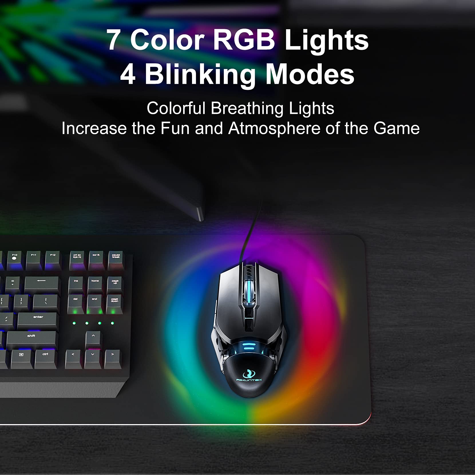 Wired Gaming Mouse, RIIKUNTEK Computer USB Mice with Ergonomic Design, 6 Adjustable DPI (up to 6400 DPI), RGB Breathing Light, 7 Programmable Buttons, Gamer Mouse for Laptop PC Windows Desktop Black
