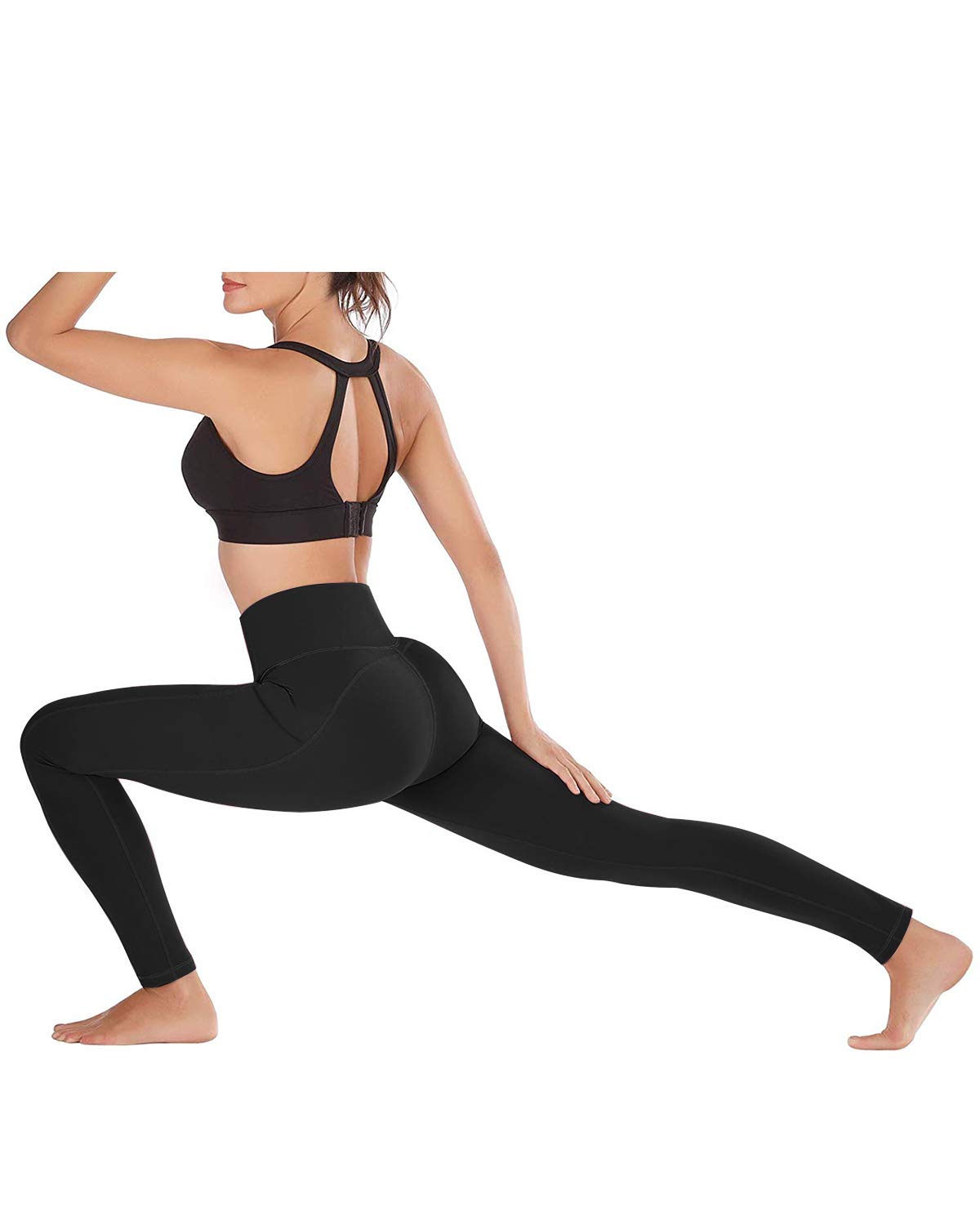 OUGES Womens High Waist Pockets Yoga Pants Running Pants Workout Leggings(Black,L)