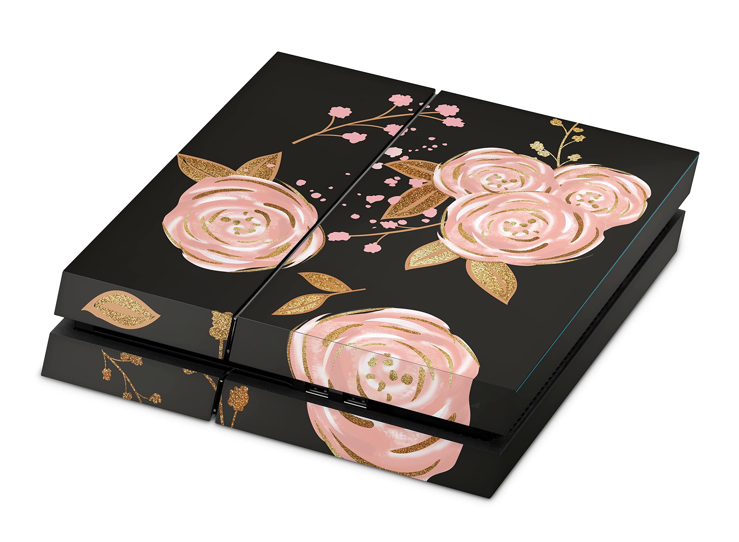 ZOOMHITSKINS Compatible with PS4 Skin, Compatible for Playstation 4, Hibiscus Coral Black Flowers Pastel Vintage Bouquet, 1 PS4 Console Skin, Easy to Install, 3M Vinyl Decal, Made in The USA
