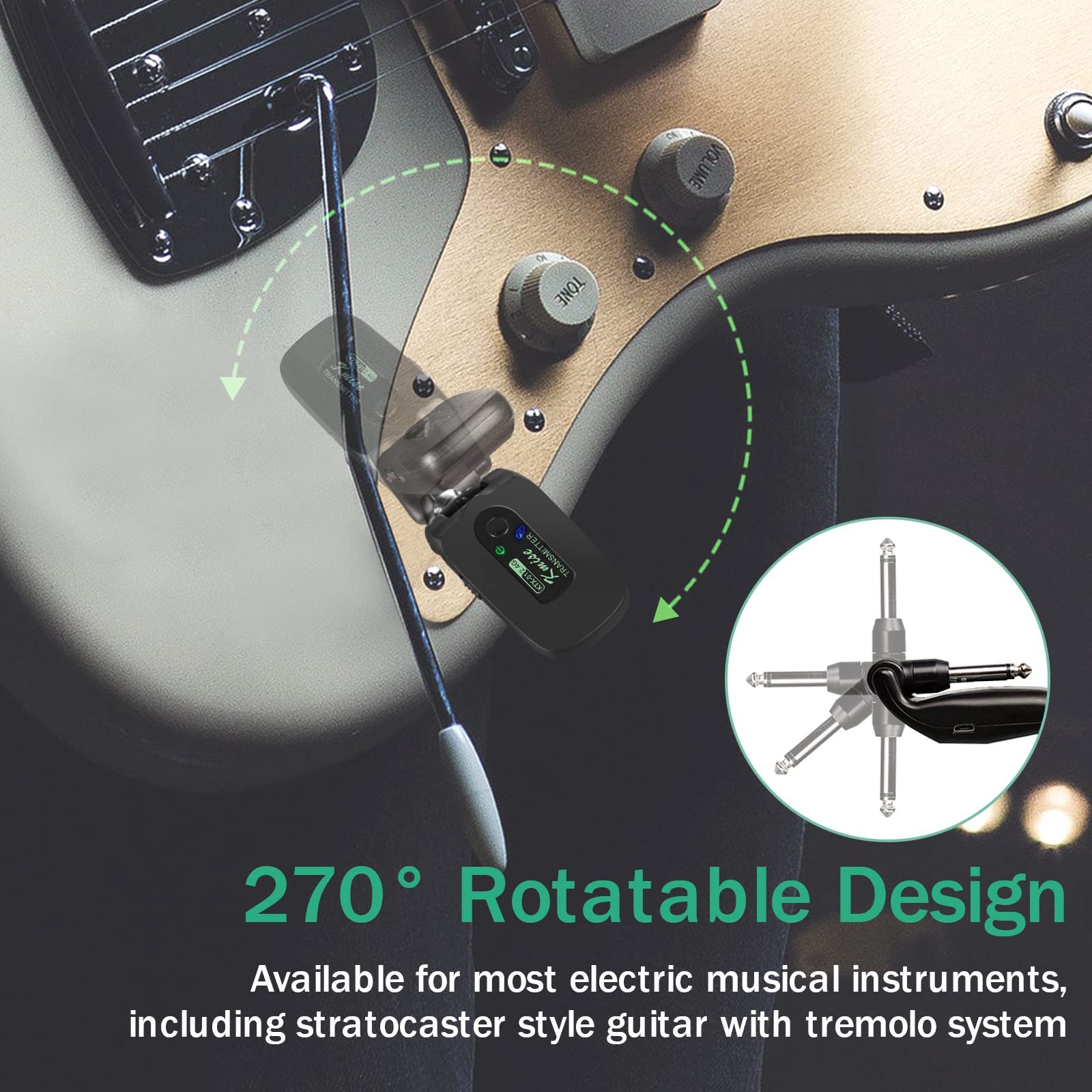 Wireless Guitar System, Kmise 2.4GHZ Transmitter Receiver for Electric Bass Guitars Accessories W/ 100 Feet Transmission Distance & over Working 10h Rechargeable Lithium Battery