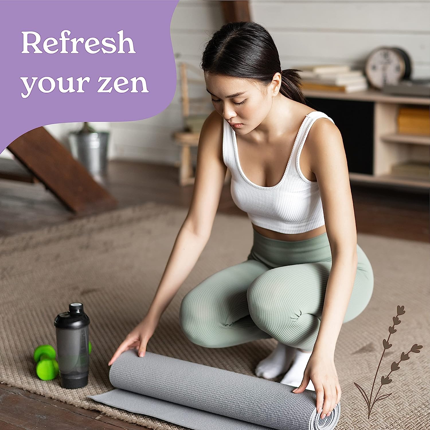 Vine Homecare - Yoga Mat Spray - Refresh Your Zen - Naturally Cleans and Deodorizes Your Yoga and Gym Mats - Made With Essential Oils - 4 OZ - Lavender Mint