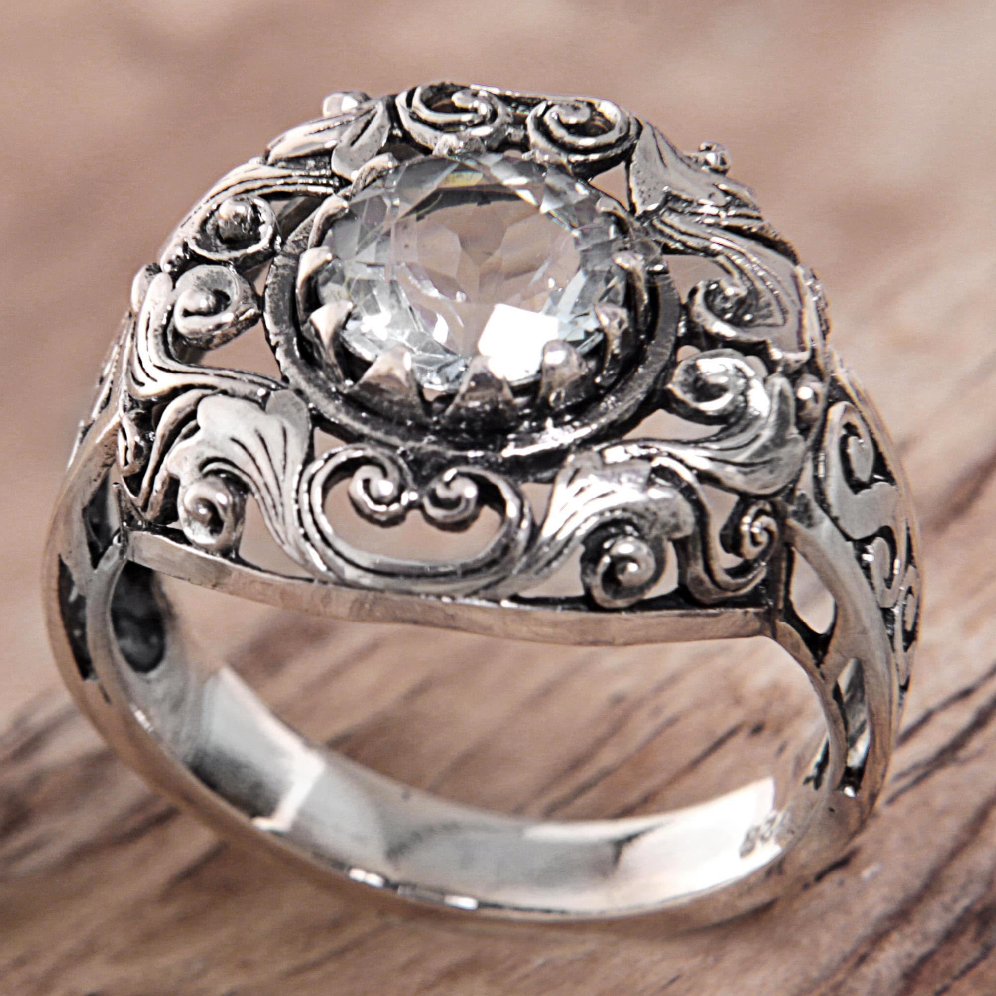 NOVICA Artisan Handmade Blue Topaz Cocktail Ring .925 Sterling Silver Indonesia Single Stone Gemstone Birthstone 'Blue Dream'