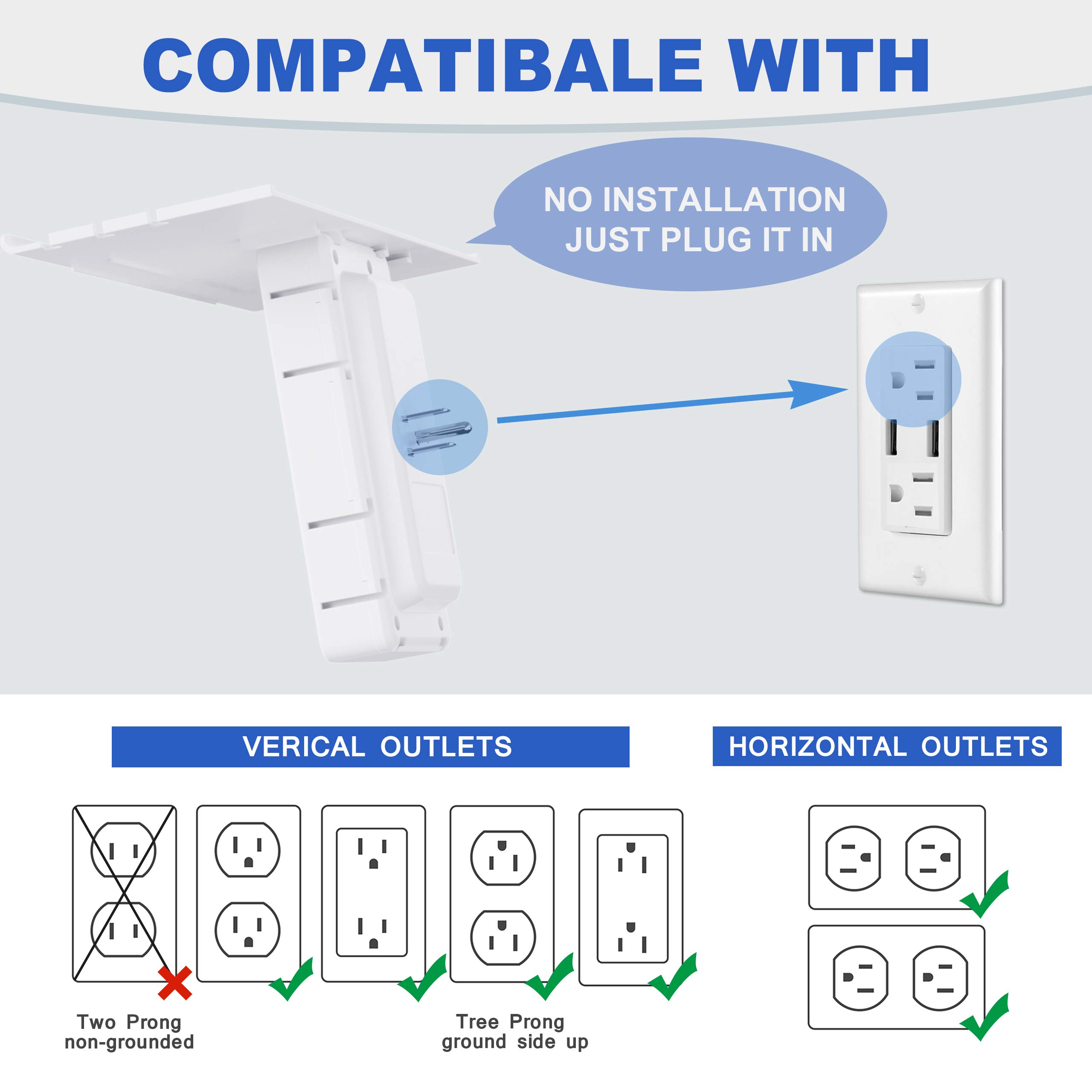 Socket Outlet Shelf, ON2NO Surge Protector Wall Outlet, 3AC Outlet and 4 USB Charging Ports, Electric Outlet Extender with Built-in Shelf and Smart Night Light to Create Charging Station in Home