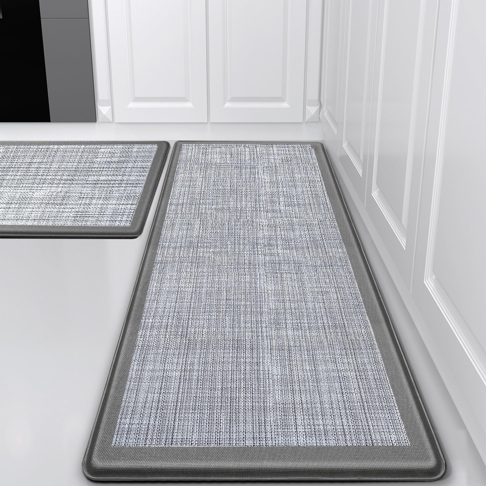 WEZVIX Anti Fatigue Kitchen Mat [2 PCS], Cushioned Kitchen Rugs and Mats Non-Skid, Waterproof Floor Mat, Ergonomic Comfort Foam Standing Mat for Floor, Kitchen, Office, Sink, Laundry - Grey and Grey