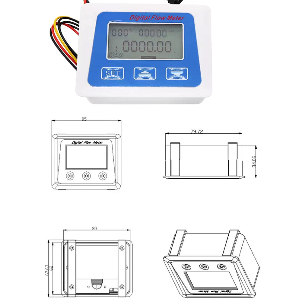 Water Flow Totalizer and Flow Rate Meter with Digital LCD Display +G1/2" Hall Effect Liquid Water Flowmeter Sensor-1-25L/min