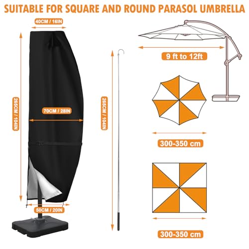 Patio Umbrella Cover,420D Outdoor Cantilevered Offset Umbrella Cover with Sturdy Waterproof Zipper and Top Vent,Outdoor Umbrella Covers (fits 9FT to 12FT)