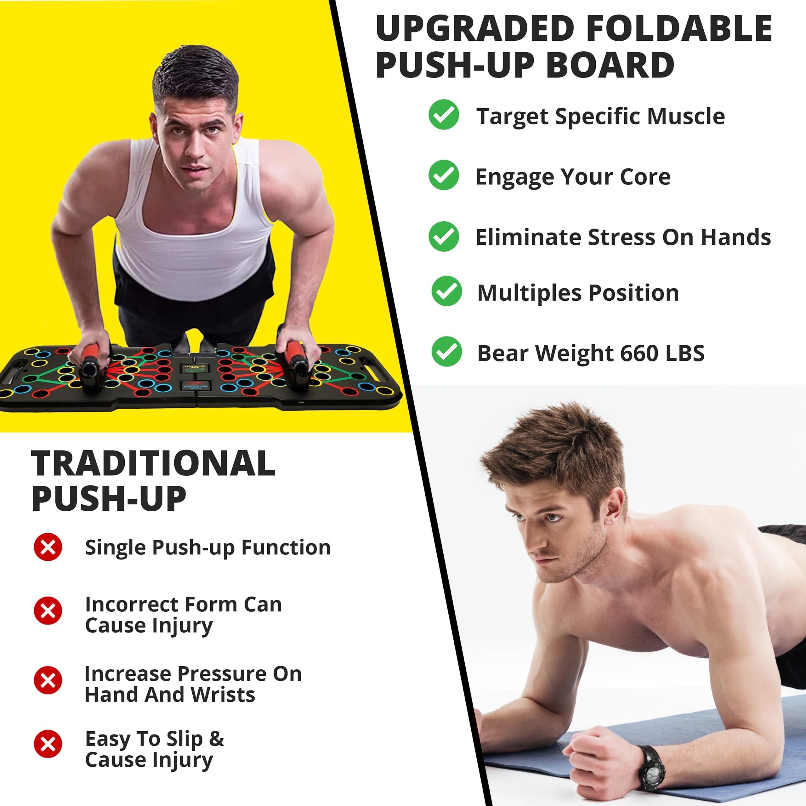 Push Up Board For Men & Women β 60 in 1 Foldable Pushup Board For Home Gym & Office - 60+ Color Code With Multi-Functional Home Workout Equipment - AB Roller, Hand Grip, Jumping Rope - ACTIVE APEX
